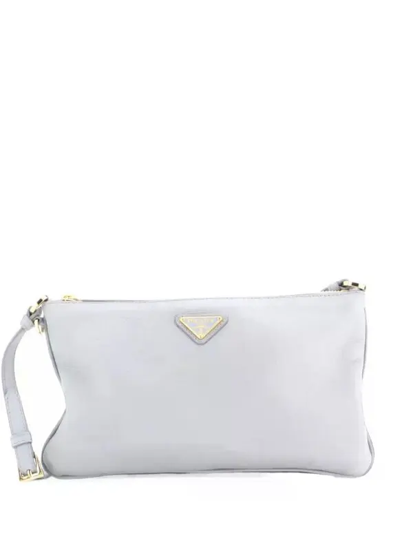 Prada Zip Flat Pouch Leather Shoulder Bag - Blue