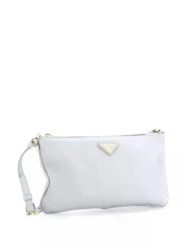 Prada Zip Flat Pouch Leather Shoulder Bag - Blue