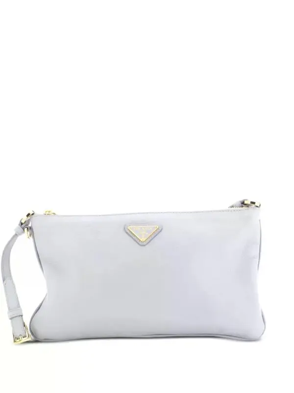 Prada Zip Flat Pouch Leather Shoulder Bag - Blue