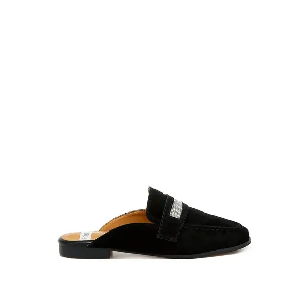 RAG & CO Belorose Rhinestone Strap Genuine Suede Mules In By - Black