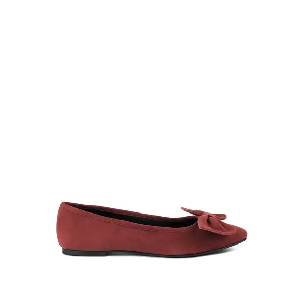 RAG & CO Chuckle Burgundy Big Bow Suede Ballerina Flats In Burgundy By