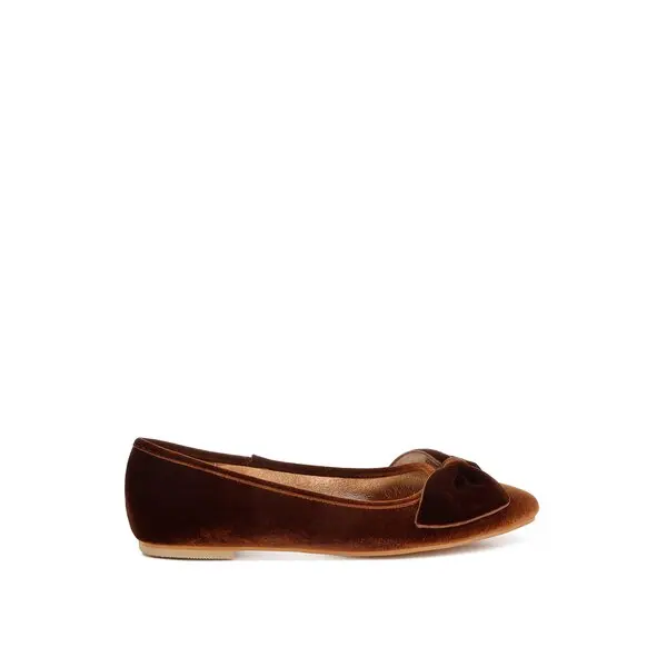 RAG & CO Pothos Luxurious Velvet Bow Ballerinas In Bronze By