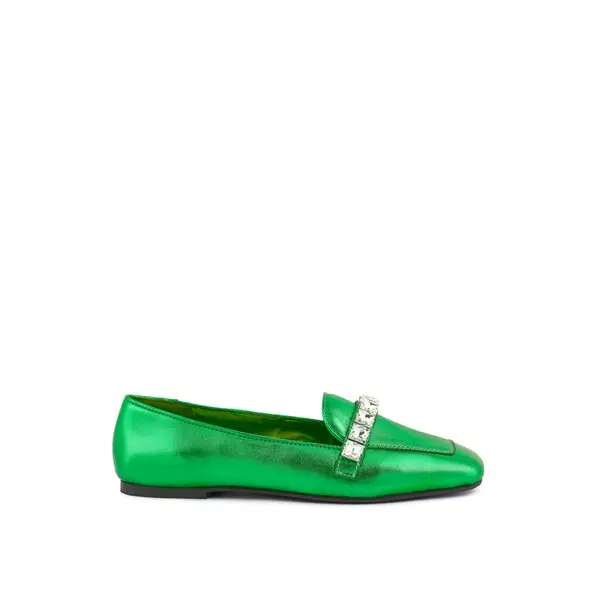 RAG & CO Churros Diamante Embellished Metallic Loafers In By