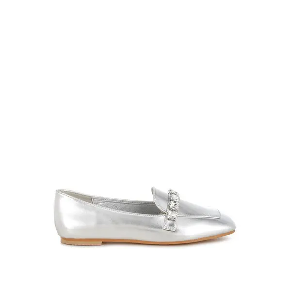 RAG & CO Celosia Metallic Diamante Strap Loafers In By