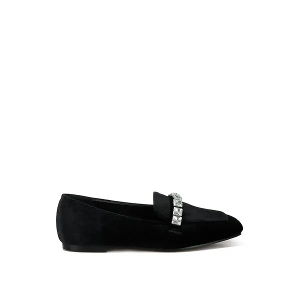 RAG & CO Kyari Velvet Diamante Strap Loafers In By