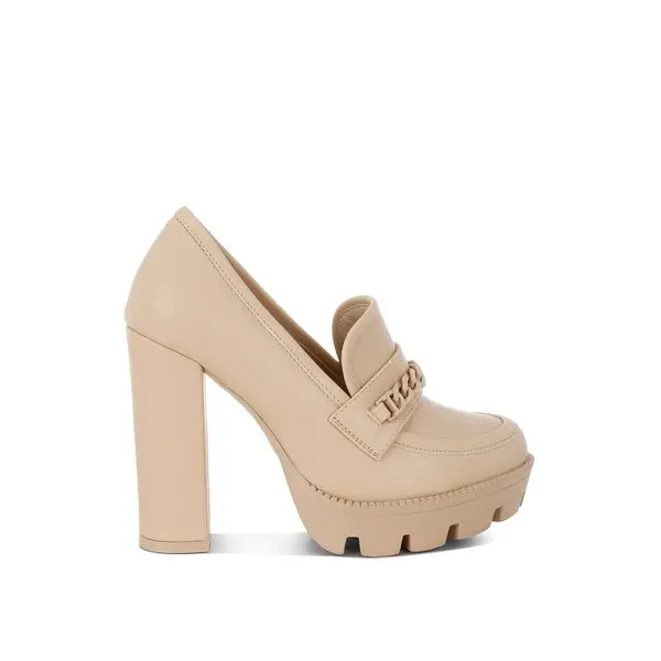 RAG & CO Corinne Beige Chain Embellished Chunky Loafers