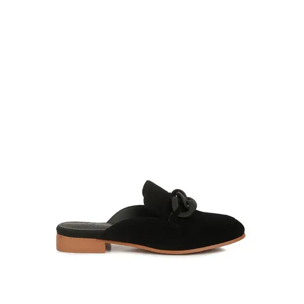 RAG & CO Krizia Chunky Chain Suede Slip On Mules In By