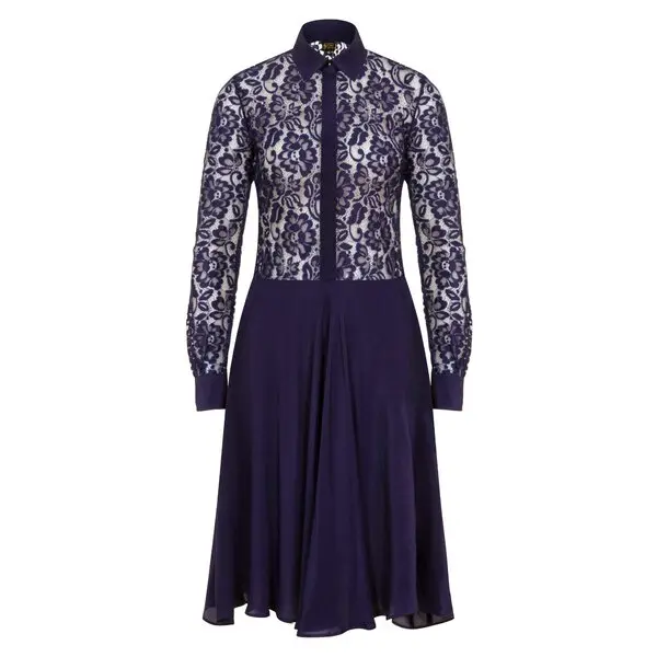 SOPHIE CAMERON DAVIES Navy Silk Midi Lace Dress
