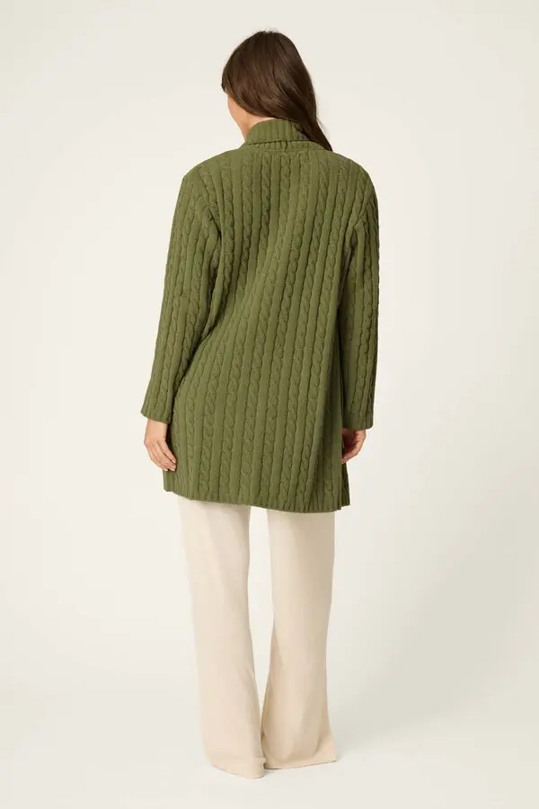 PJ Salvage Cozy Chenille Cable Knit Long Olivine Cardigan