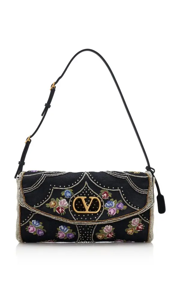 Valentino Garavani Devain Small Beaded Shoulder Bag - Black