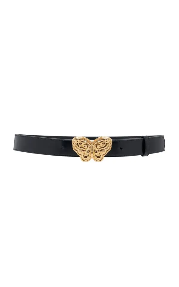 Valentino Garavani Butterfly-buckle Leather Belt - Black