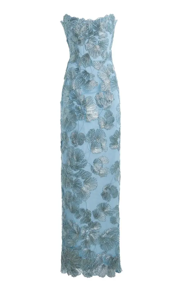 Monique Lhuillier Embroidered Tulle Column Dress