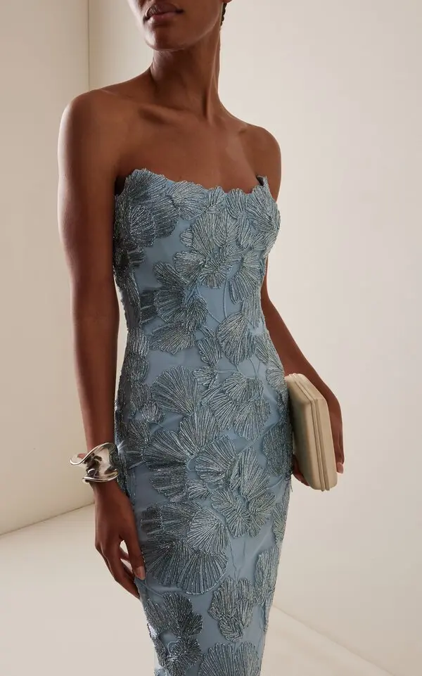 Monique Lhuillier Embroidered Tulle Column Dress