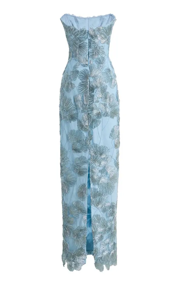 Monique Lhuillier Embroidered Tulle Column Dress