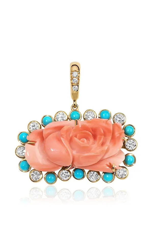 EDEN PRESLEY 14k Yellow Gold, Coral And Diamond Pendant