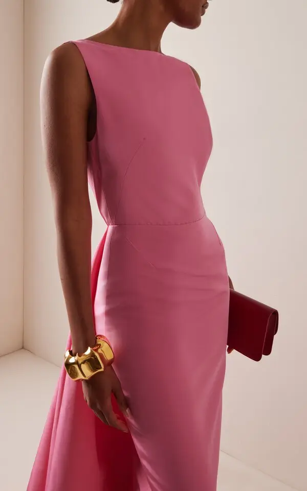 Monique Lhuillier Silk Bateau Neckline Maxi Dress With Train