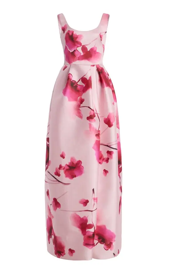 Monique Lhuillier Silk-blend Scoop-neck Sleeveless Ball Gown - Pink