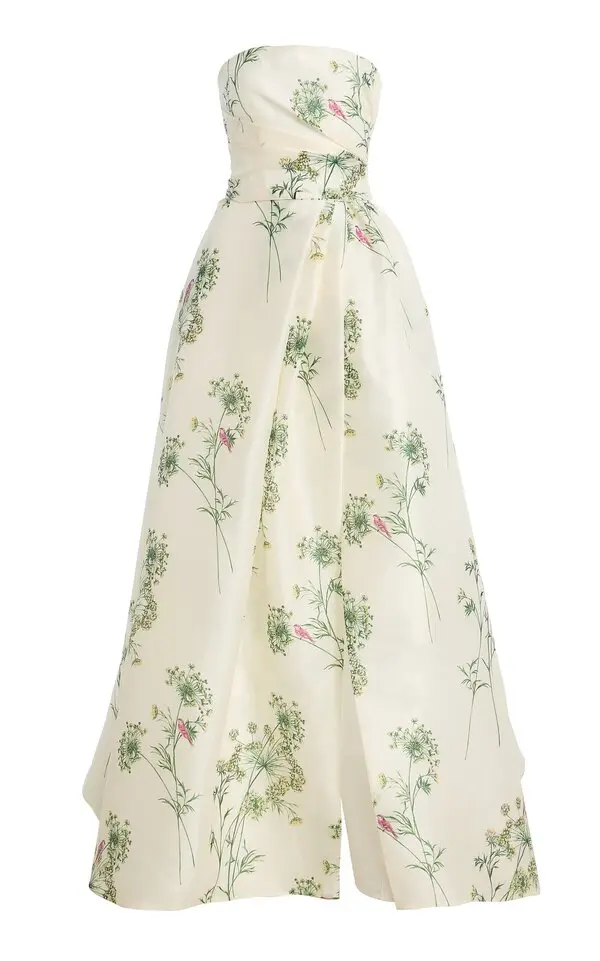 Monique Lhuillier Strapless Floral Gazar Gown