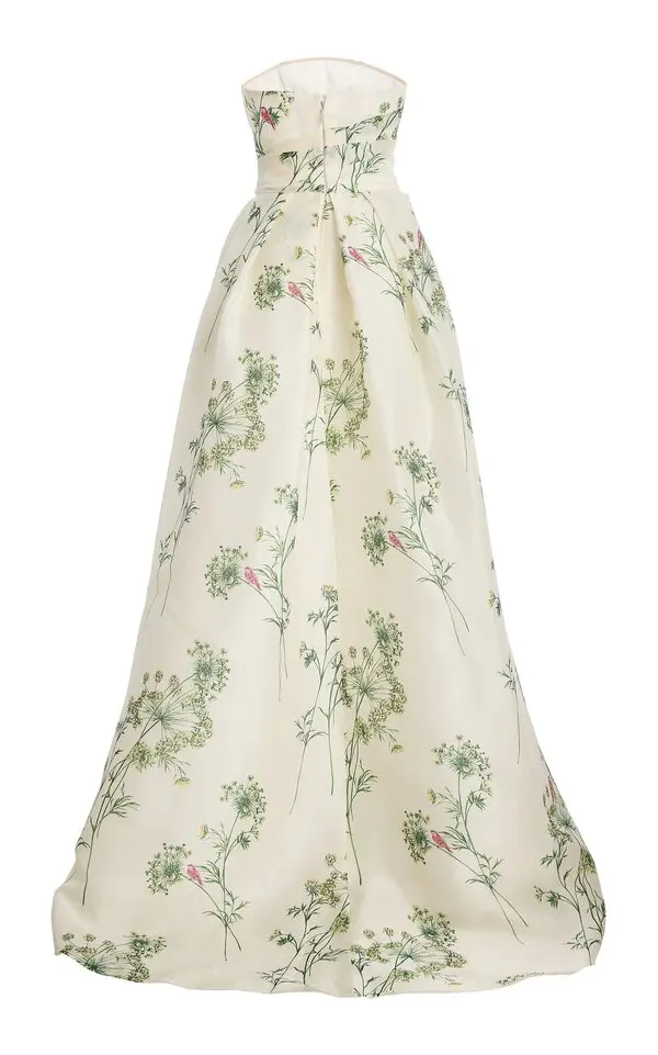 Monique Lhuillier Strapless Floral Gazar Gown