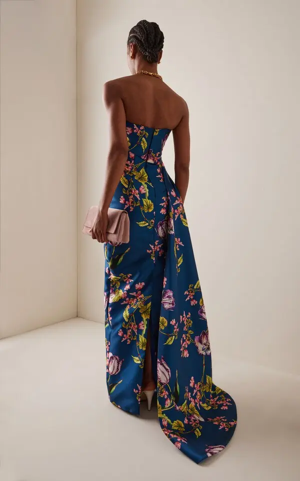 Monique Lhuillier Strapless Draped Bodice Maxi Dress With Side Train