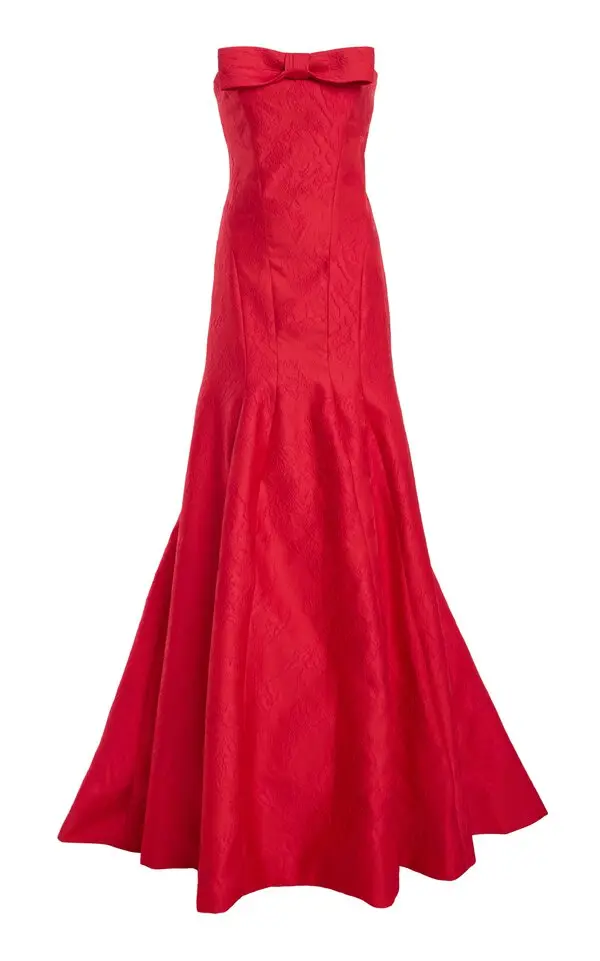 Monique Lhuillier Strapless Bow Jacquard Gown