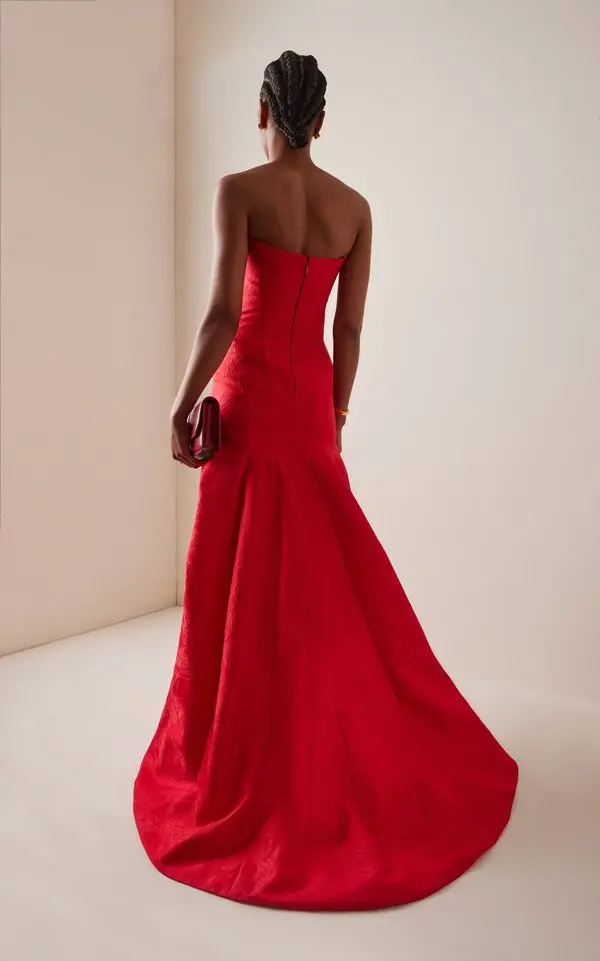 Monique Lhuillier Strapless Bow Jacquard Gown