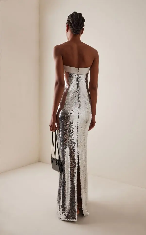 Monique Lhuillier Sequined Strapless Color-block Bow Bodice Gown