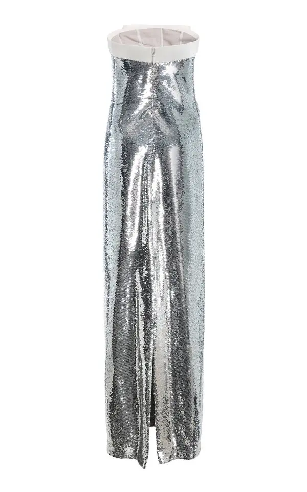 Monique Lhuillier Sequined Strapless Color-block Bow Bodice Gown