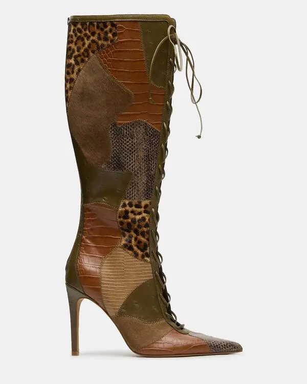 Steve Madden Marelyn Wide Calf Lace-up Boots - Olive Multi