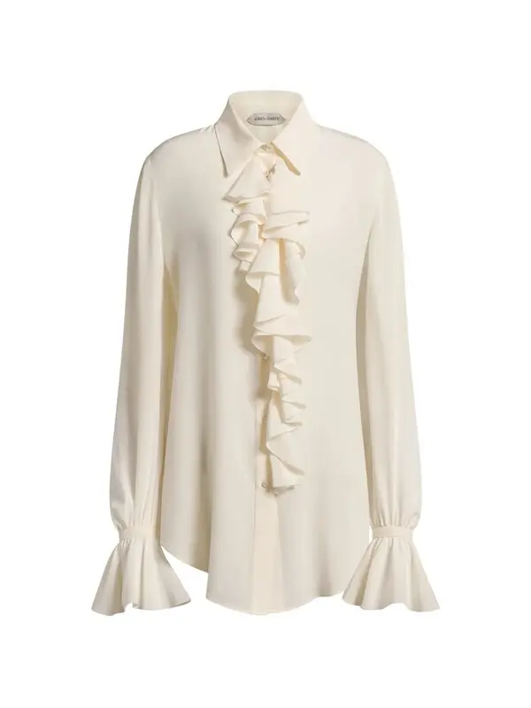 Alberta Ferretti Shirt In Crêpe De Chine With Ruffles - White