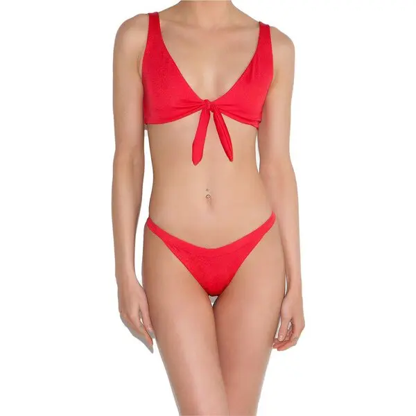 CHERINA BEACHWEAR Stephany Plunge Neckfront-tie Bikini Top - Red