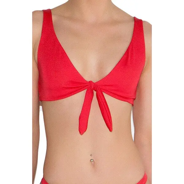 CHERINA BEACHWEAR Stephany Plunge Neckfront-tie Bikini Top - Red