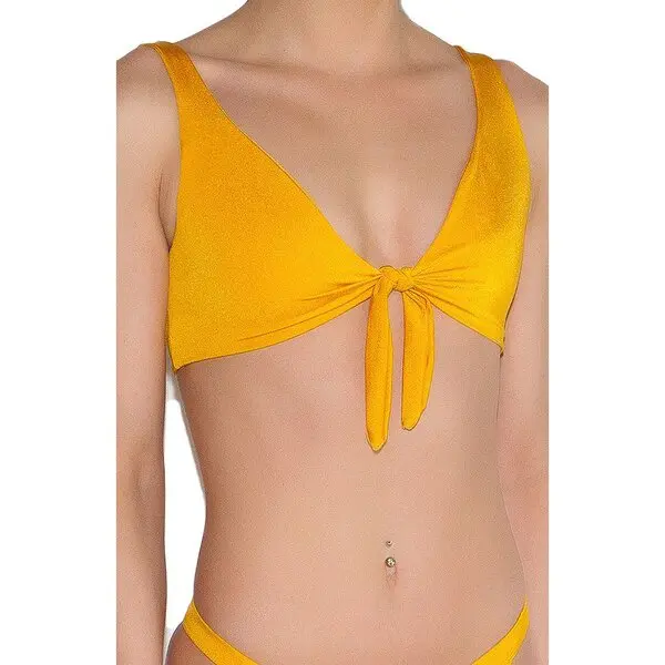 CHERINA BEACHWEAR Stephany Plunge Neckfront-tie Bikini Top - Yellow