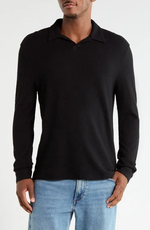 John Varvatos Zack Basket Stitch Long Sleeve Polo - Black