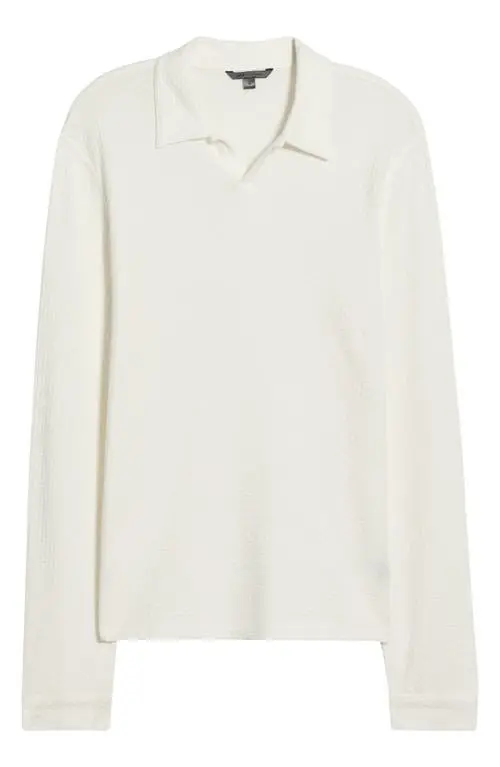 John Varvatos Zack Basket Stitch Long Sleeve Polo - Salt