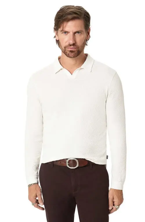 John Varvatos Zack Basket Stitch Long Sleeve Polo - Salt
