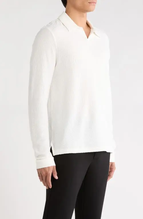 John Varvatos Zack Basket Stitch Long Sleeve Polo - Salt