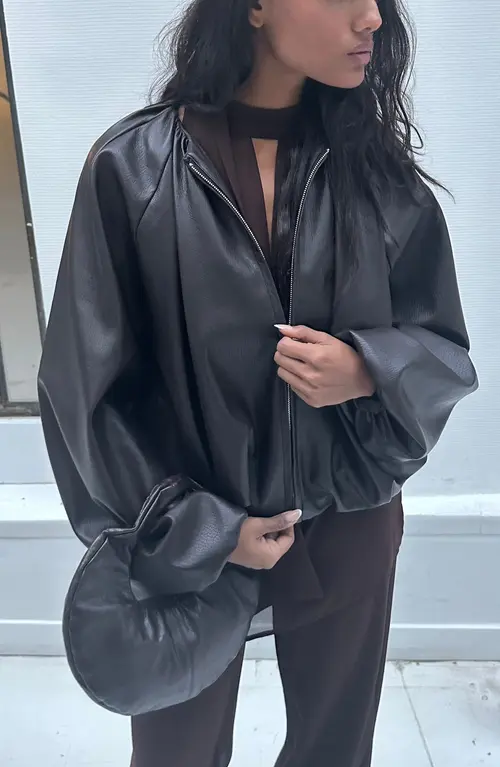 SAEMDI Edda Faux Leather Bomber Jacket