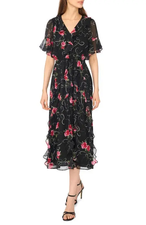 CECE DUPRAZ Flutter Sleeve V-neck Midi Dress