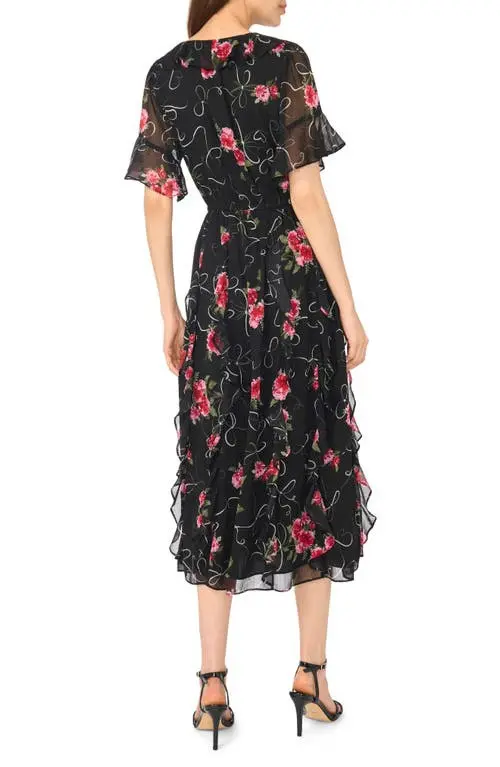 CECE DUPRAZ Flutter Sleeve V-neck Midi Dress