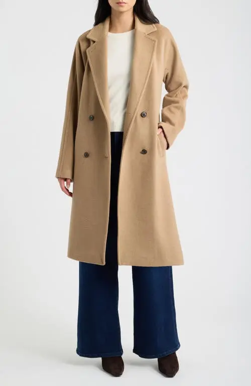 Calvin Klein Boyfriend Double Breasted Wool Blend Coat - Camel