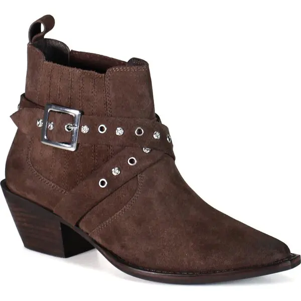 DIBA TRUE Funky Tune Suede Studded Ankle Bootie - Chocolate