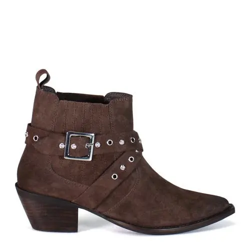 DIBA TRUE Funky Tune Suede Studded Ankle Bootie - Chocolate