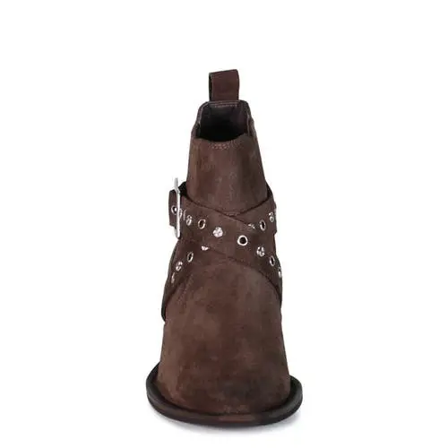 DIBA TRUE Funky Tune Suede Studded Ankle Bootie - Chocolate