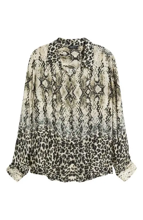 APNY Snake Print Roll-up Sleeve Cupro Shirt