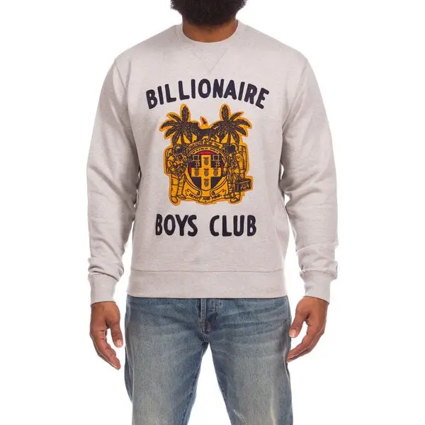 BILLIONAIRE BOYS CLUB Crest Cotton Fleece Sweatshirt - Heather Grey