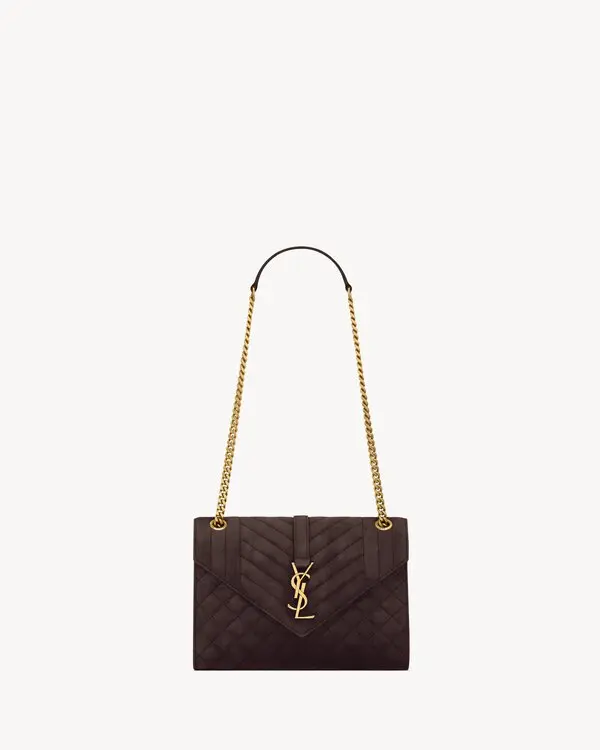 Saint Laurent Envelope Medium In Suede In Brown - Dark Chocolate