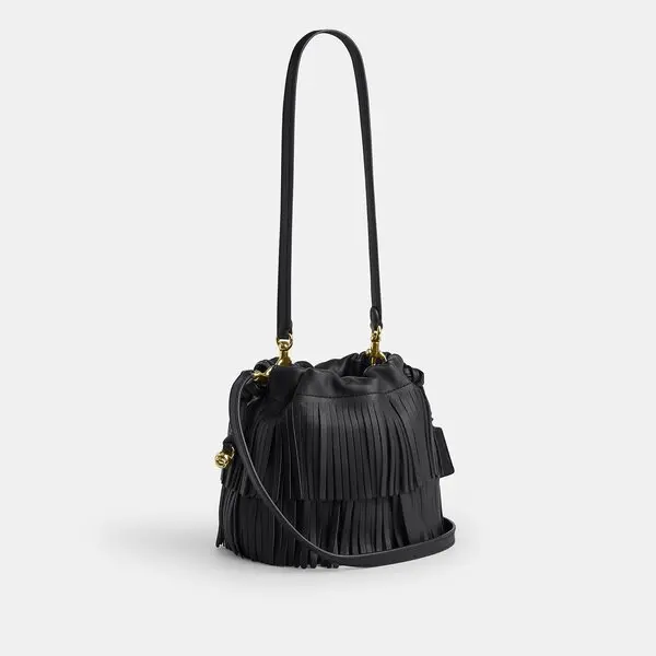 COACH OUTLET Faye Mini Drawstring Bag With Fringe - Gold/black