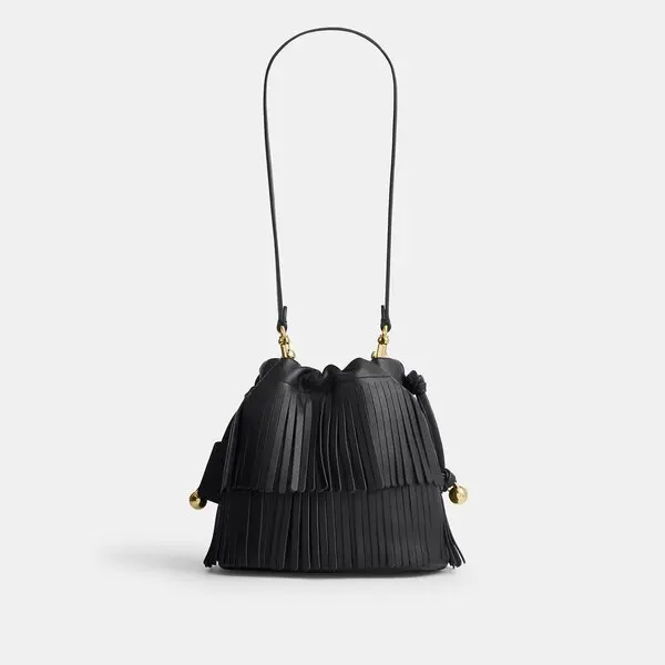 COACH OUTLET Faye Mini Drawstring Bag With Fringe - Gold/black