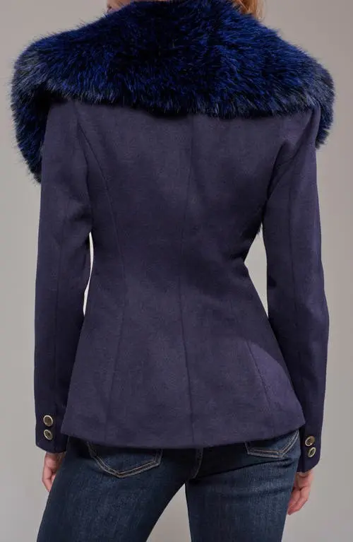 AZALEA WANG Liliane Wool Blazer With Faux Fur Collar